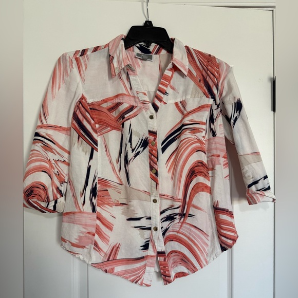 JM Collection | Tops | Jm Collection White W Coral Navy Pattern ...